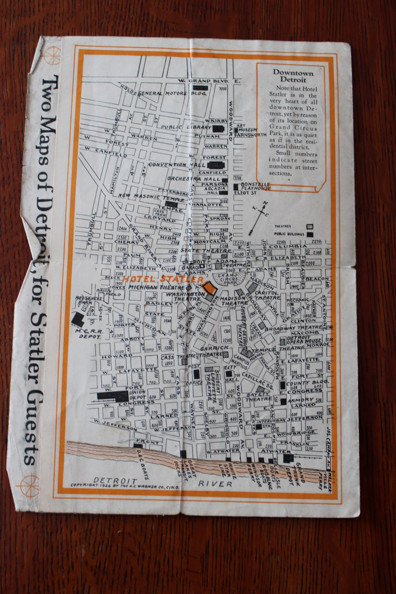 Hotel Statler Map Of Detroit - 1926 – Ma Mère et Moi Antiques